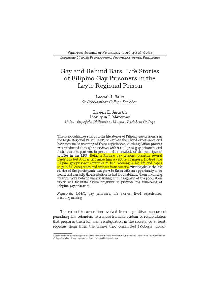 Gay and Behind Bars - Life Stories of Filipino Gay Prisoners in The ...