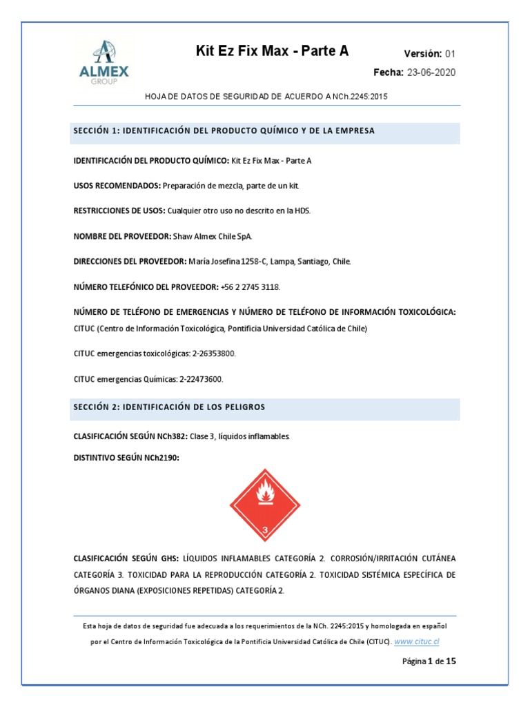 Hds Kit Ez Fix Max Rev - 1 - Msds | PDF | Naturaleza | Química