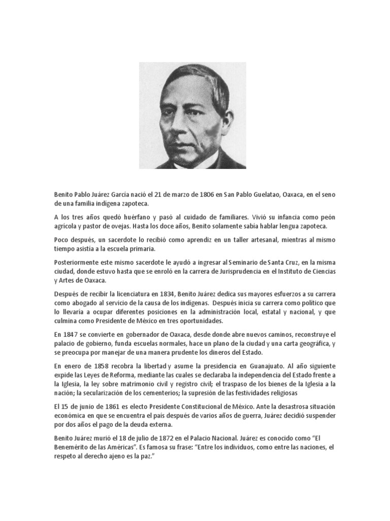 Benito Pablo Juárez García Biografia | PDF | Ciencias sociales | Historia