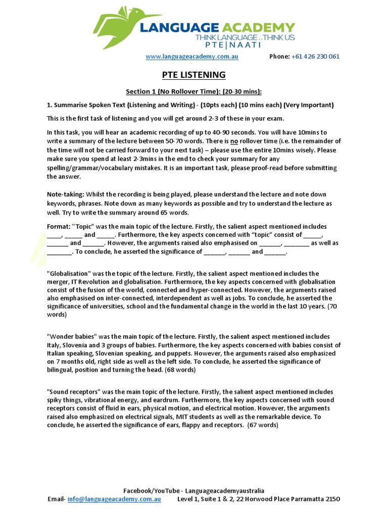 LA Listening Handout Final-2 - 1576760720 | PDF | Word | Verb