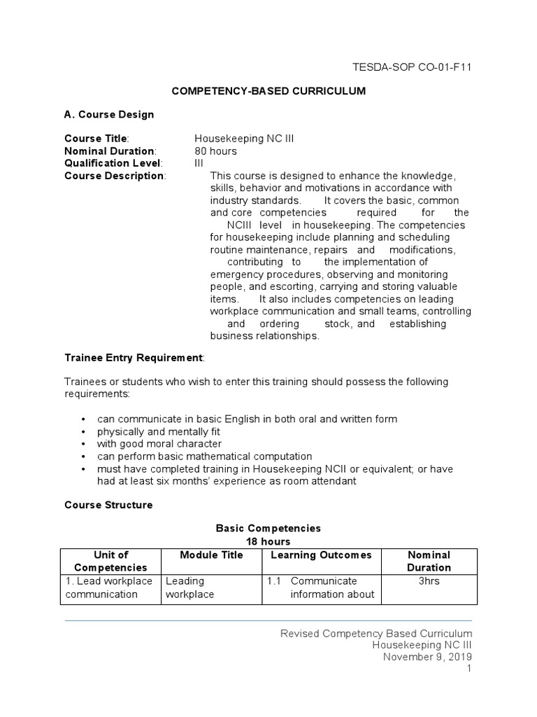 CBC HOUSEKEEPING NC III | PDF | Methodology | Negotiation