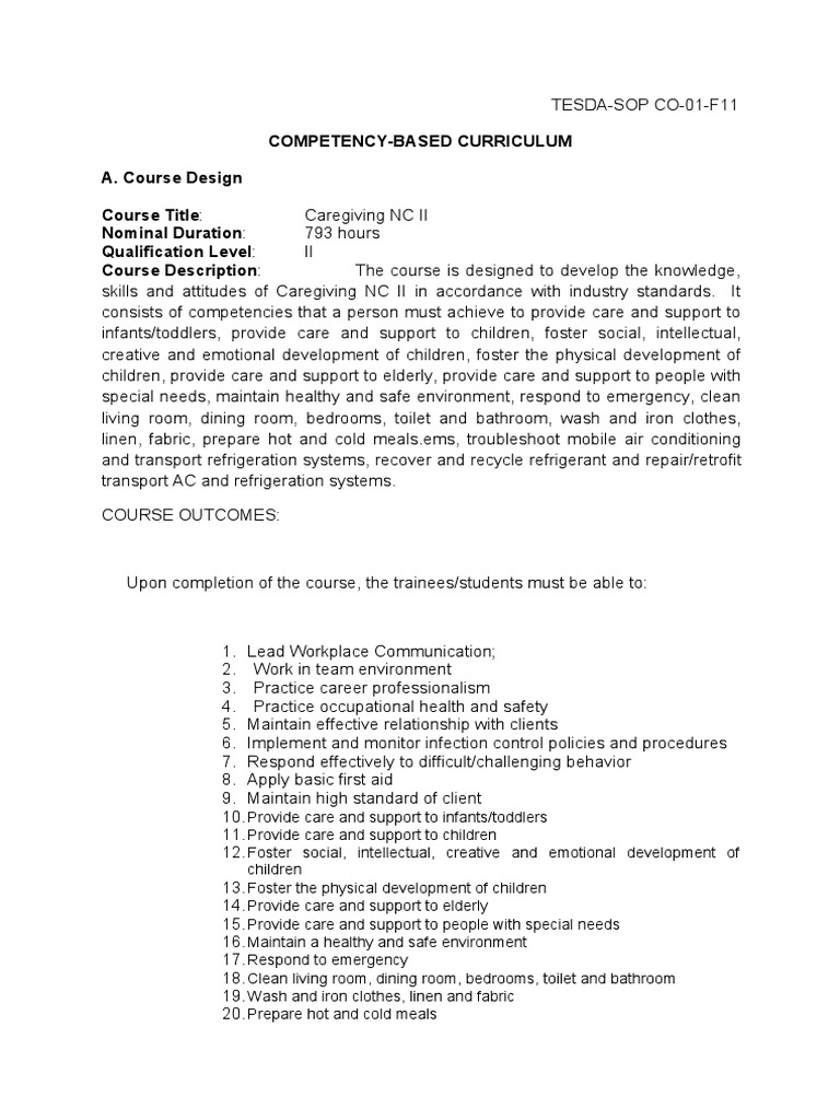 Caregiving NC II Curriculum Overview | PDF | Occupational Safety And ...