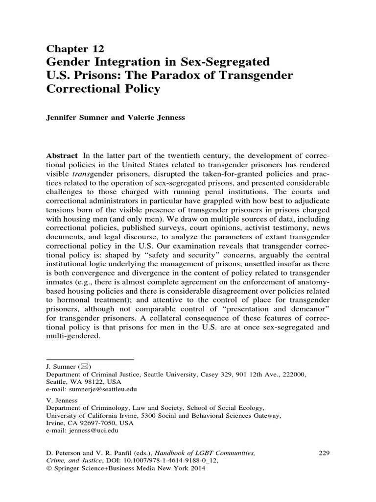 Gender Integration In Sex Segregated U S Prisons The Paradox Of Transgender Correctional