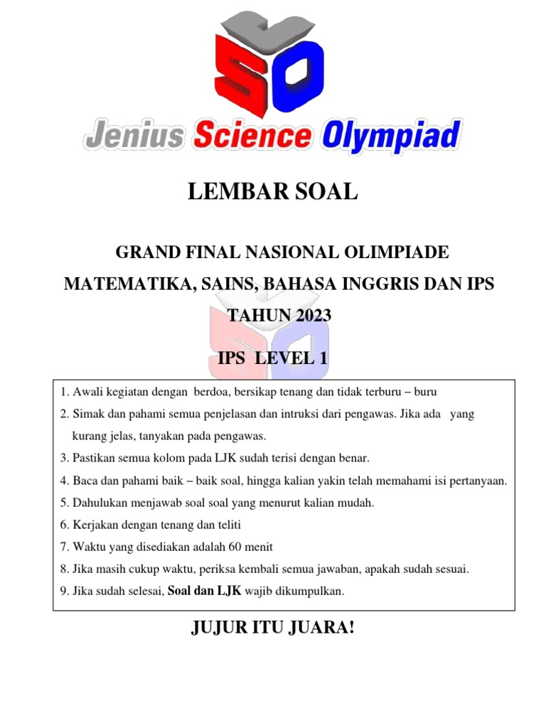 Soal Grand Final Jso Ips Level 1 | PDF