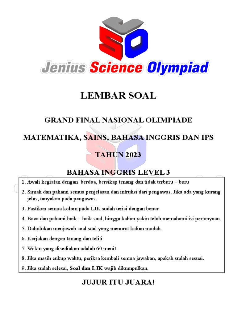 Soal Grand Final Jso B.ing Level 3 | PDF | Tobacco Smoking | Addiction
