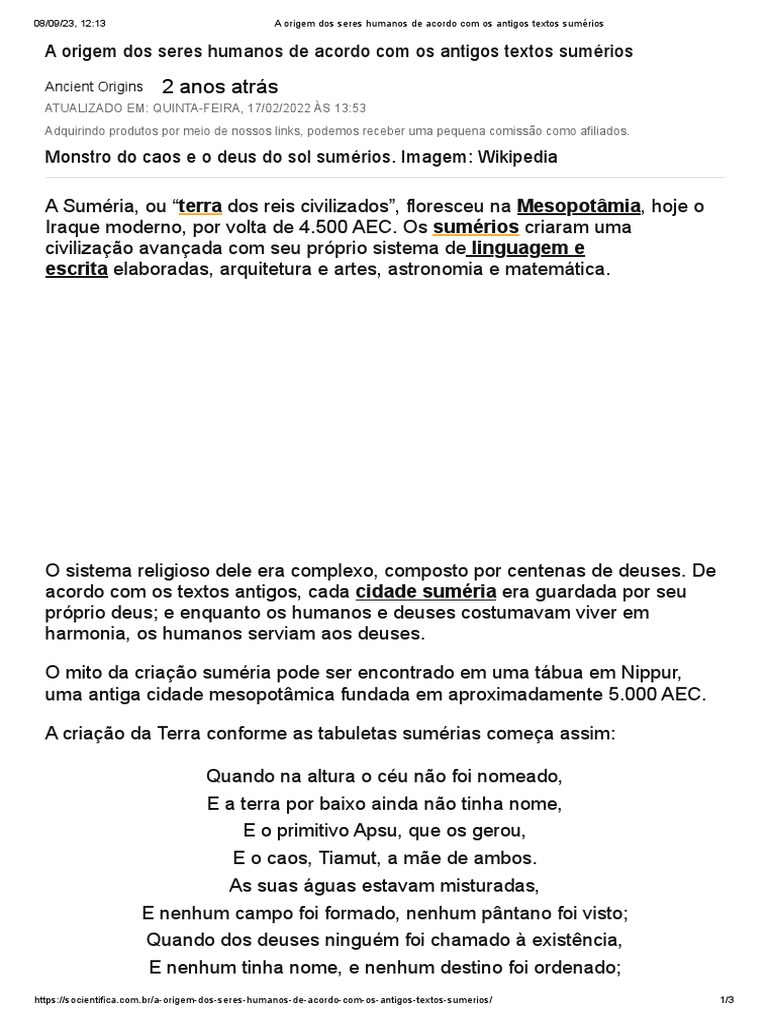 A Origem Dos Seres Humanos de Acordo Com Os Antigos Textos Sumérios ...