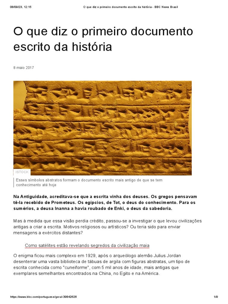 O que diz o primeiro documento escrito da história - BBC News Brasil ...