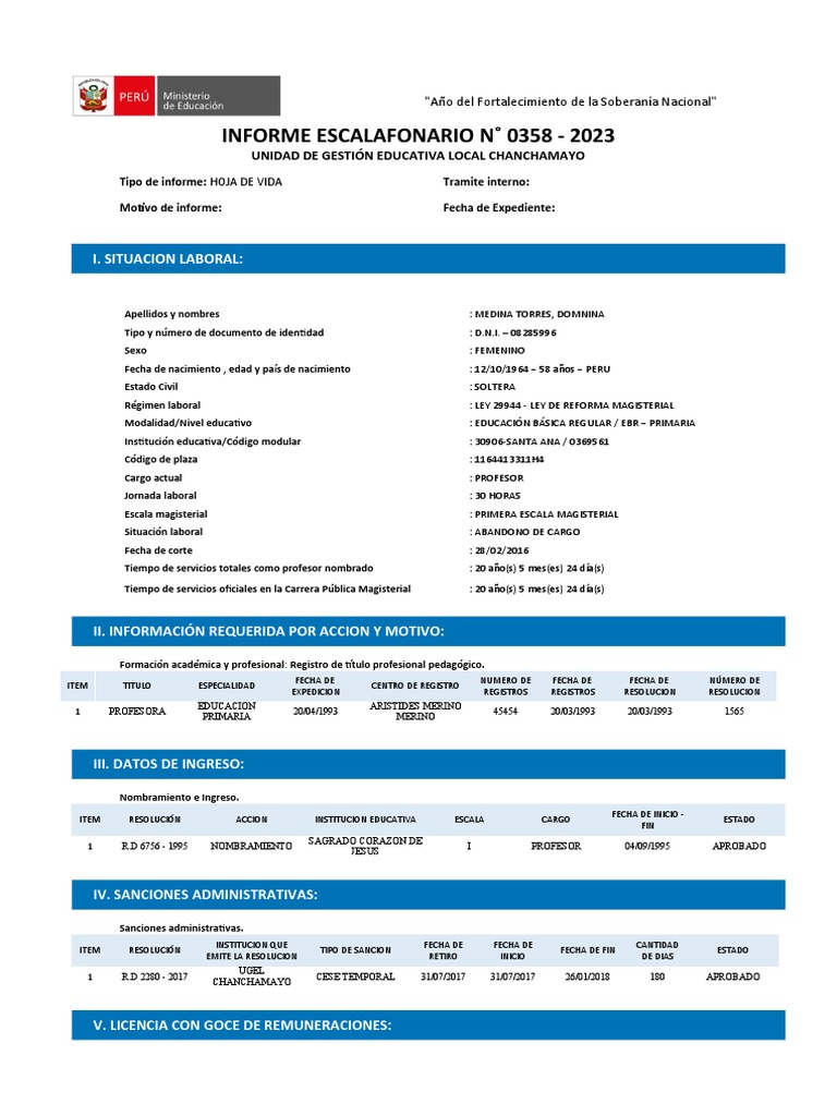 Modelo de Informe Escalafonario | PDF