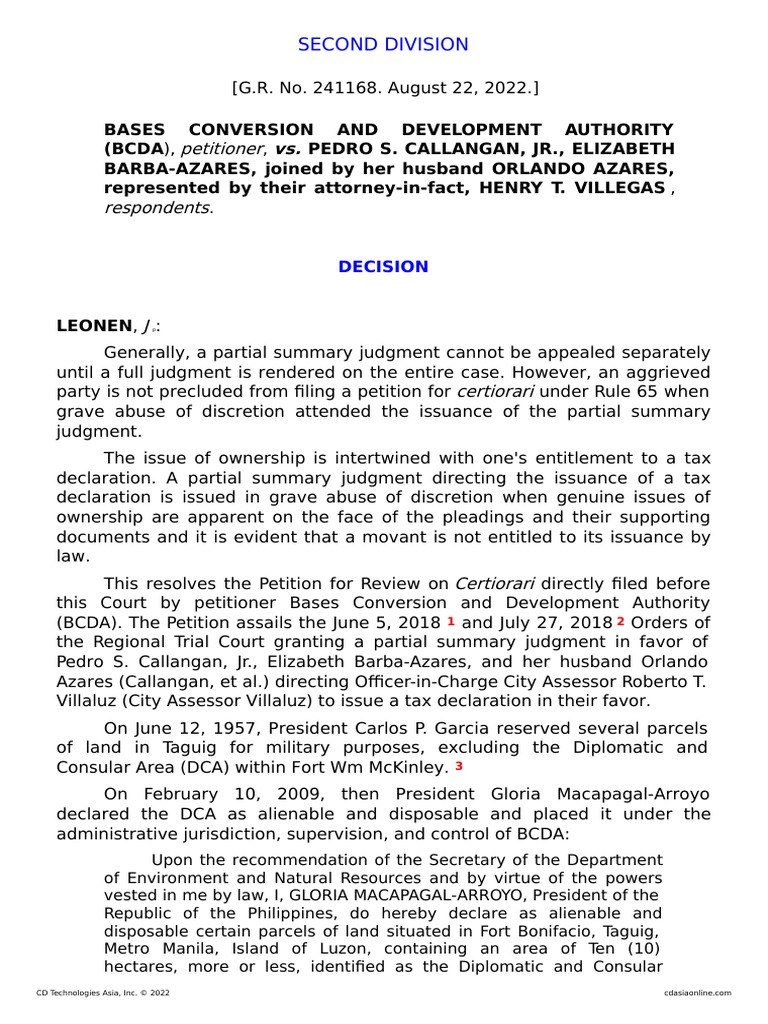 Bases Conversion and Development Authority V.20221027-13-1y2dqme | PDF | Summary Judgment ...