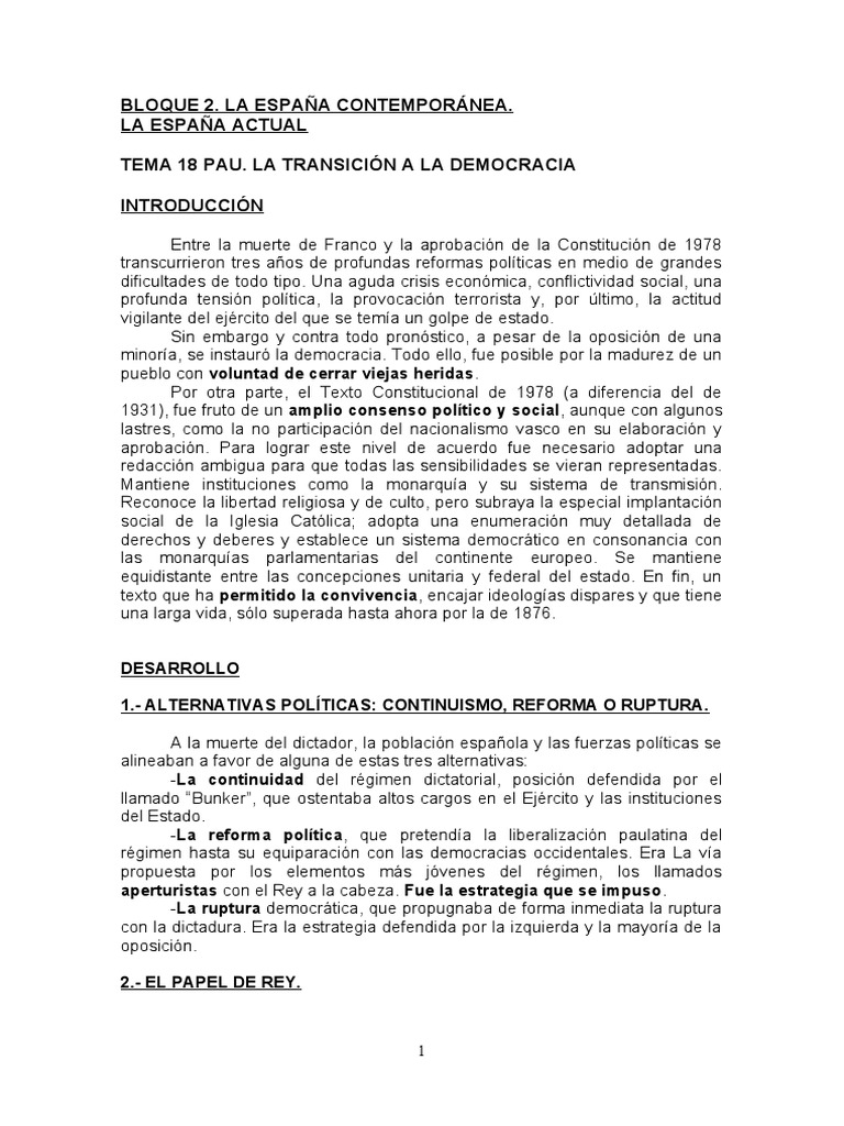 Transición a la Democracia en España | PDF | Ciencias Políticas | Gobierno