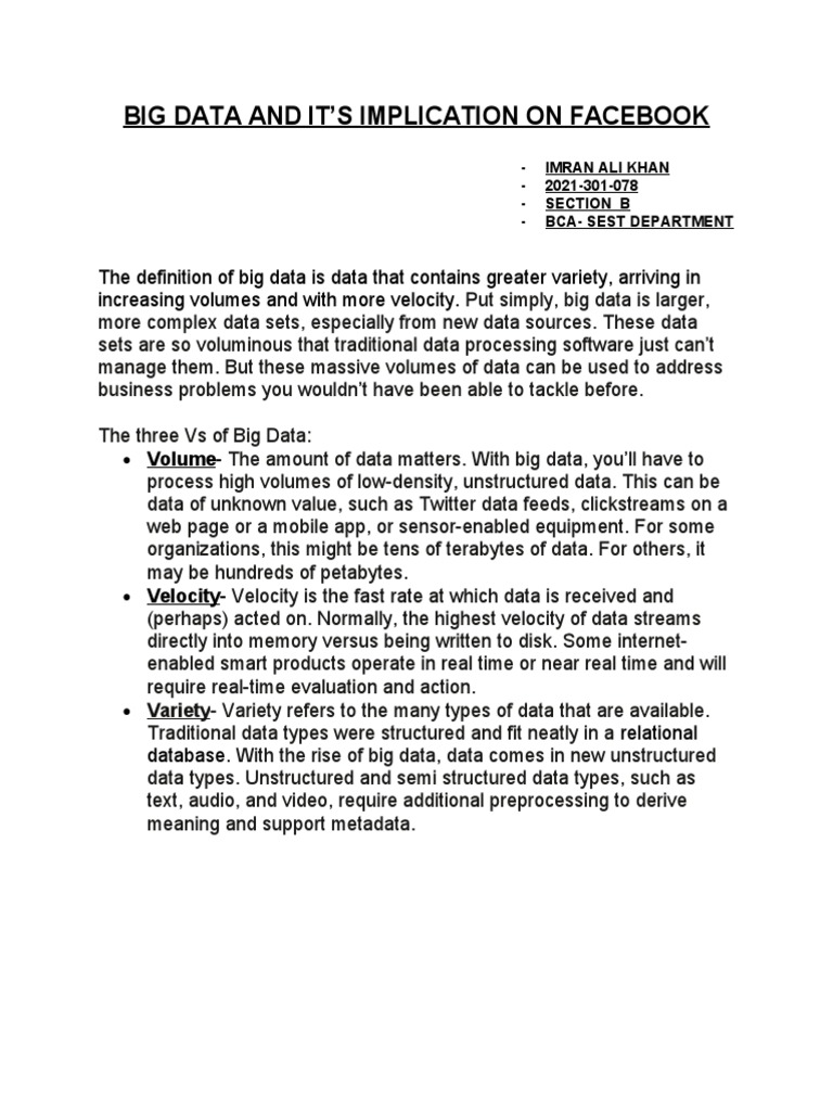 Big Data's Impact on Facebook | PDF | Big Data | Facebook