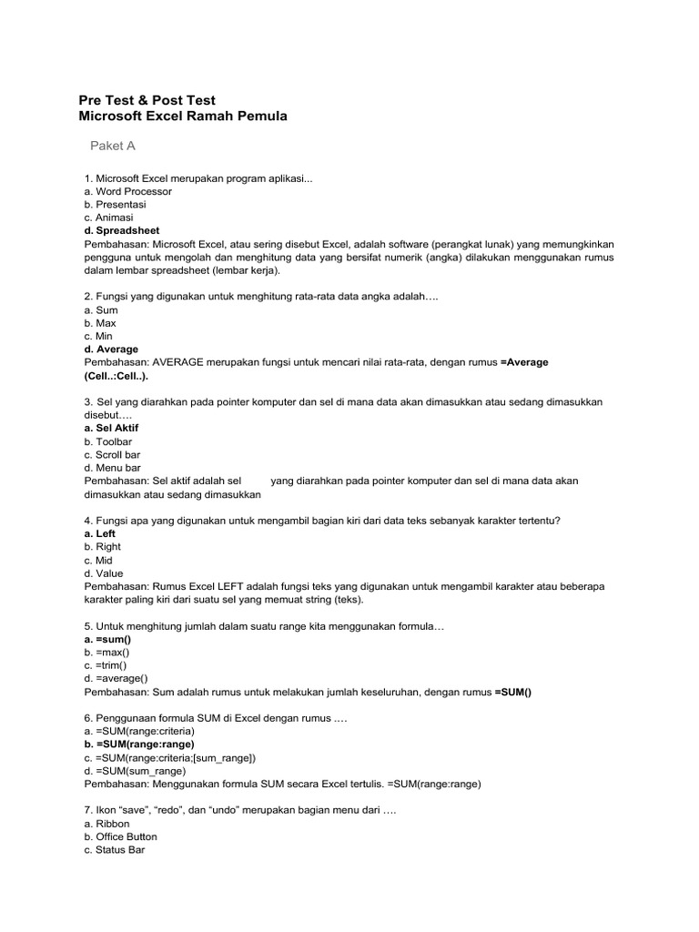 Panduan Pre dan Post Test Excel | PDF