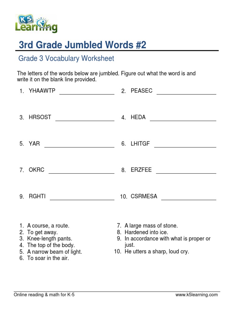 3rd Grade Jumbled Words 2 | PDF