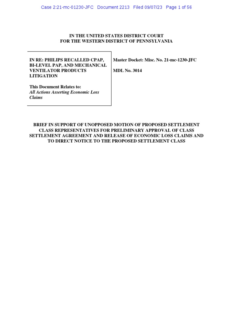Philips CPAP Class Action Settlement Update | PDF | Lawsuit | Discovery ...