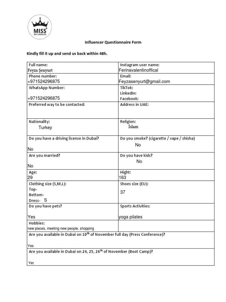 Influencers Questionnaire | PDF | Human Communication | Mass Media