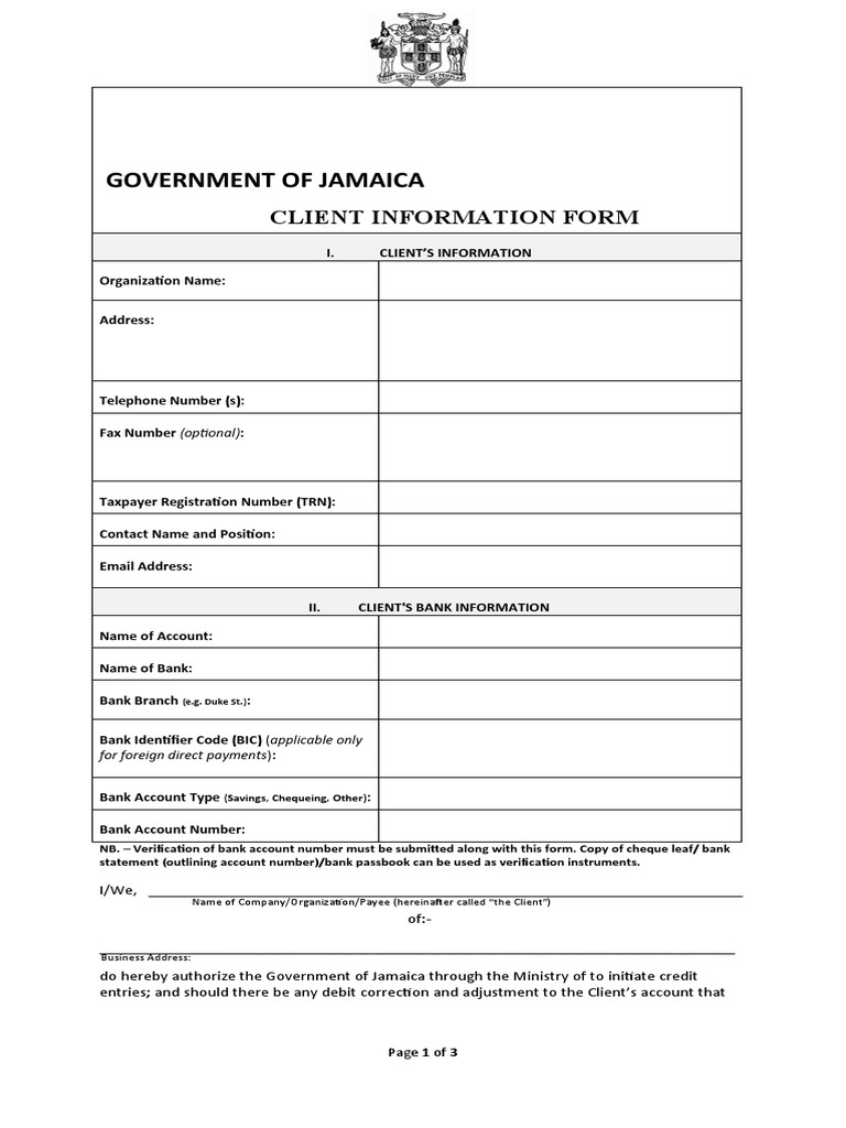 GOJ Client Banking Info Form | PDF | Payments | Indemnity