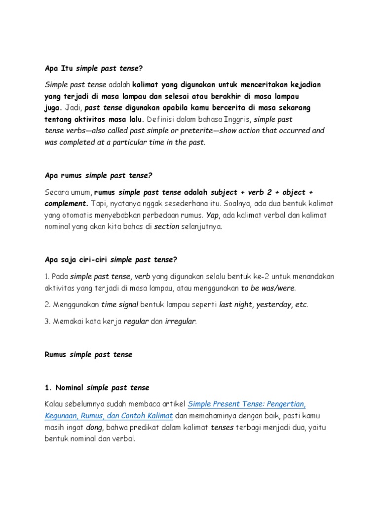 Ciri dan Rumus Simple Past Tense | PDF