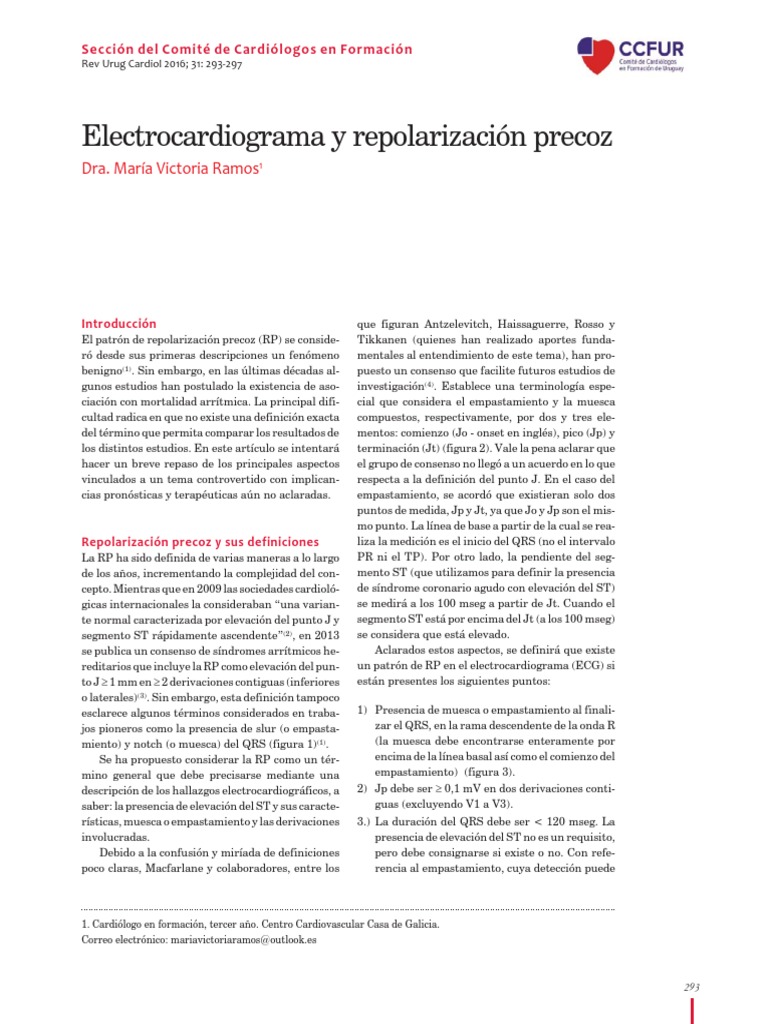 Electrocardiograma y Repolarización Precoz | PDF | Electrocardiografia | Medicina CLINICA