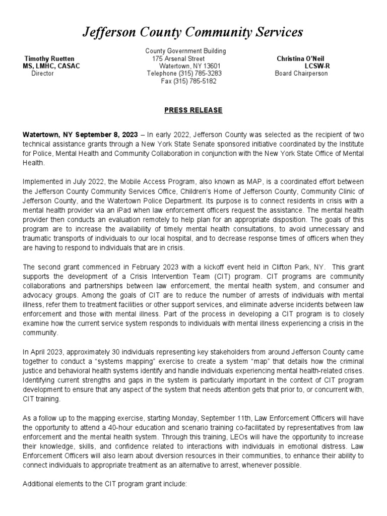 CIT Training in Jefferson County | PDF | Mental Health | Health Care