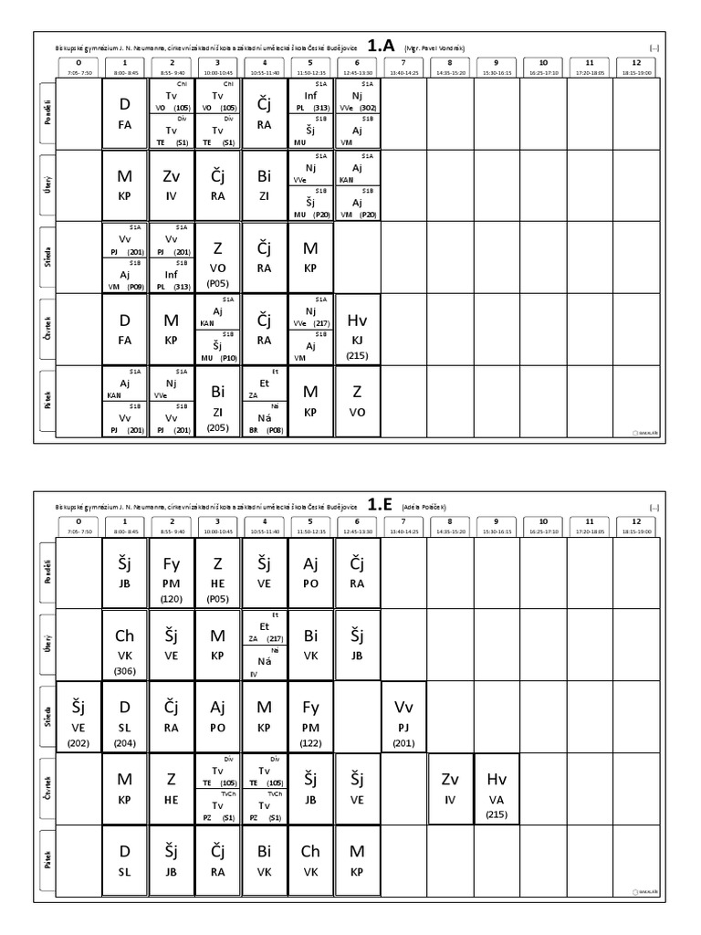 Rozvrh Tridy 23-24 BW | PDF