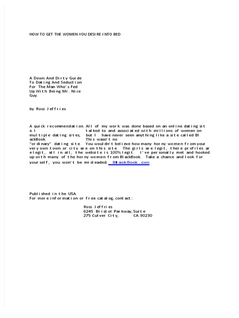 Ross Jeffries How To Get The Women You Desire Into Bed | PDF