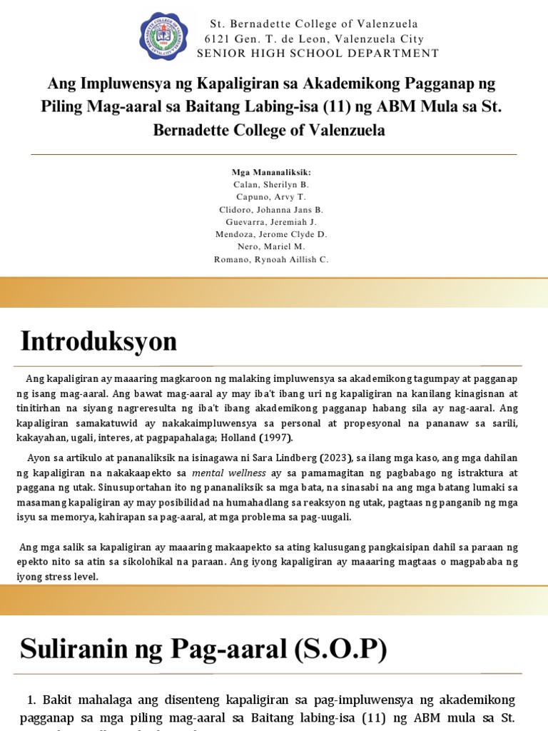 Ang Impluwensya NG Kapaligiran Sa Akademikong Pagganap NG Piling Mag ...