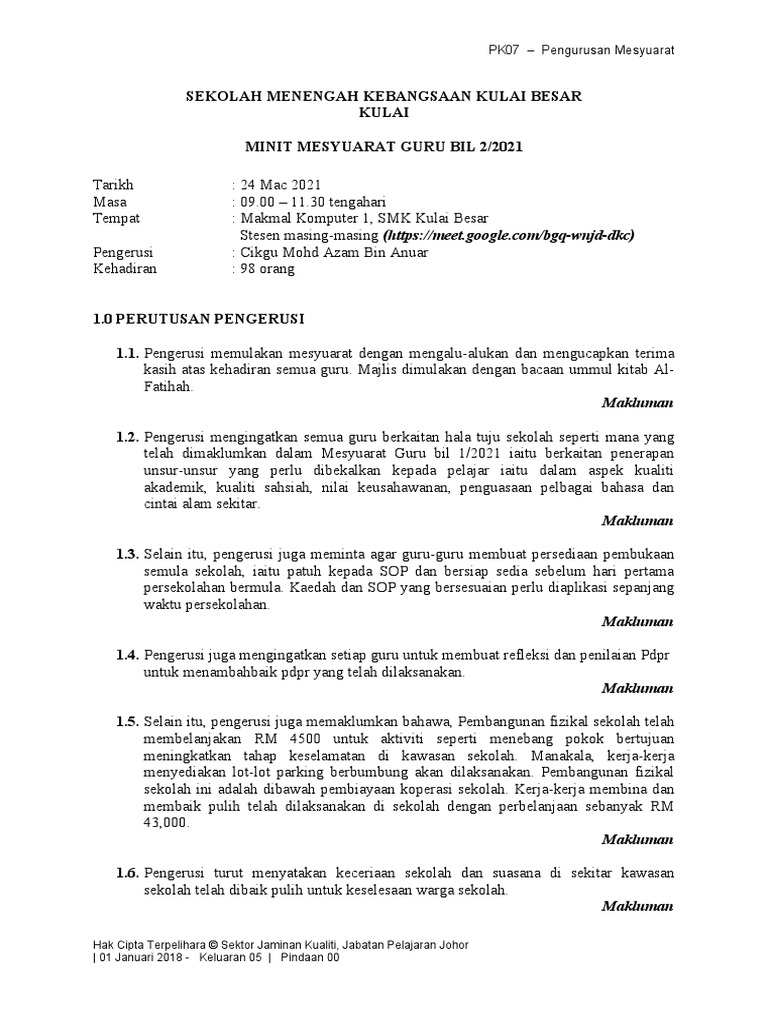 Minit Mesyuarat Bil 2 | PDF