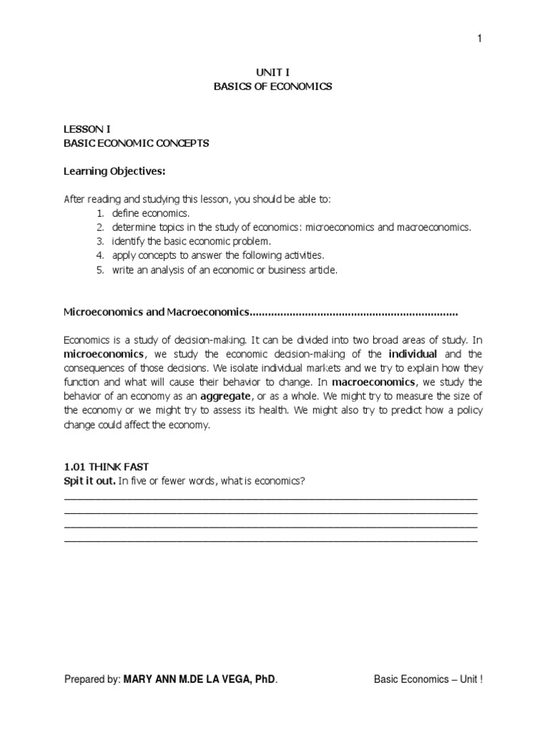 1 Unit I Basic Econ Pdf Microeconomics Economics