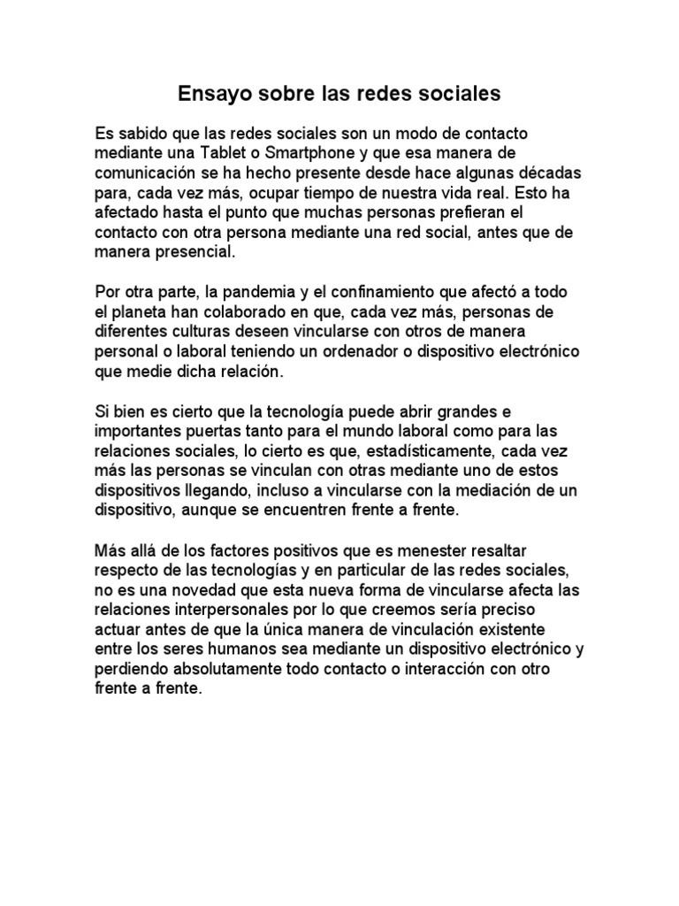 Ensayo Sobre Las Redes Sociales | PDF