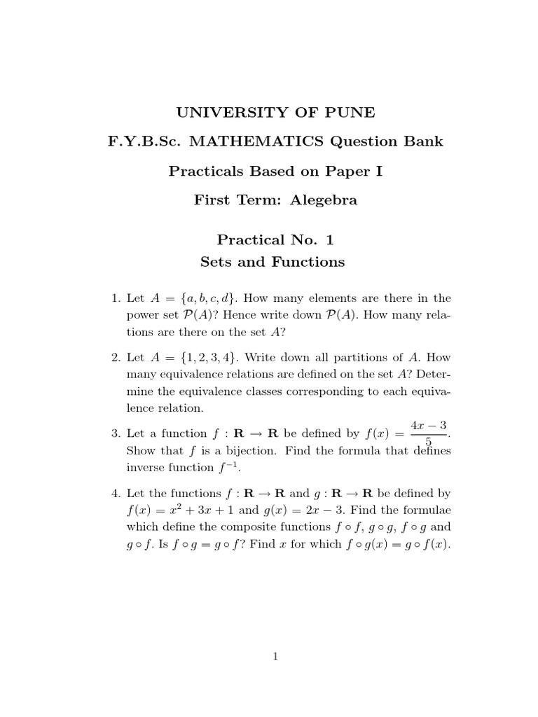 F.Y.B.Sc. Mathematics Practical Question Bank | PDF | Function ...