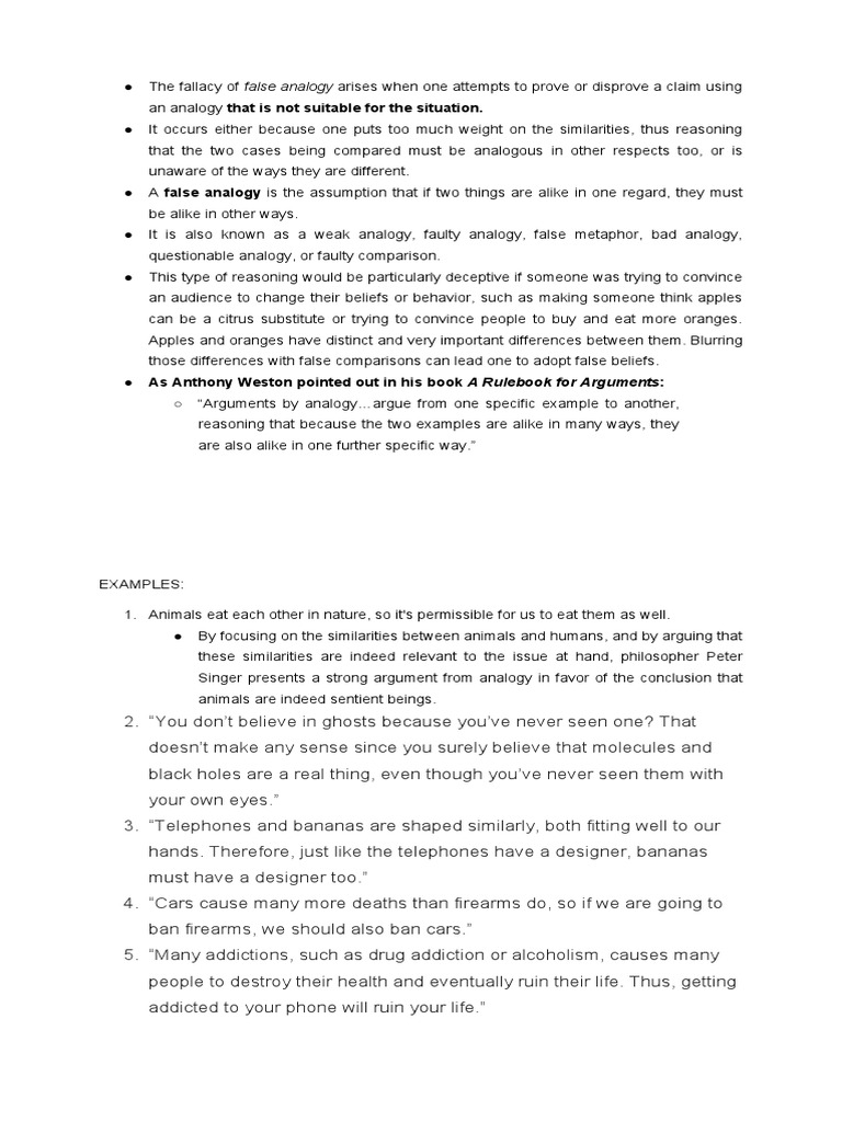 Weak Analogy | PDF | Analogy | Reason