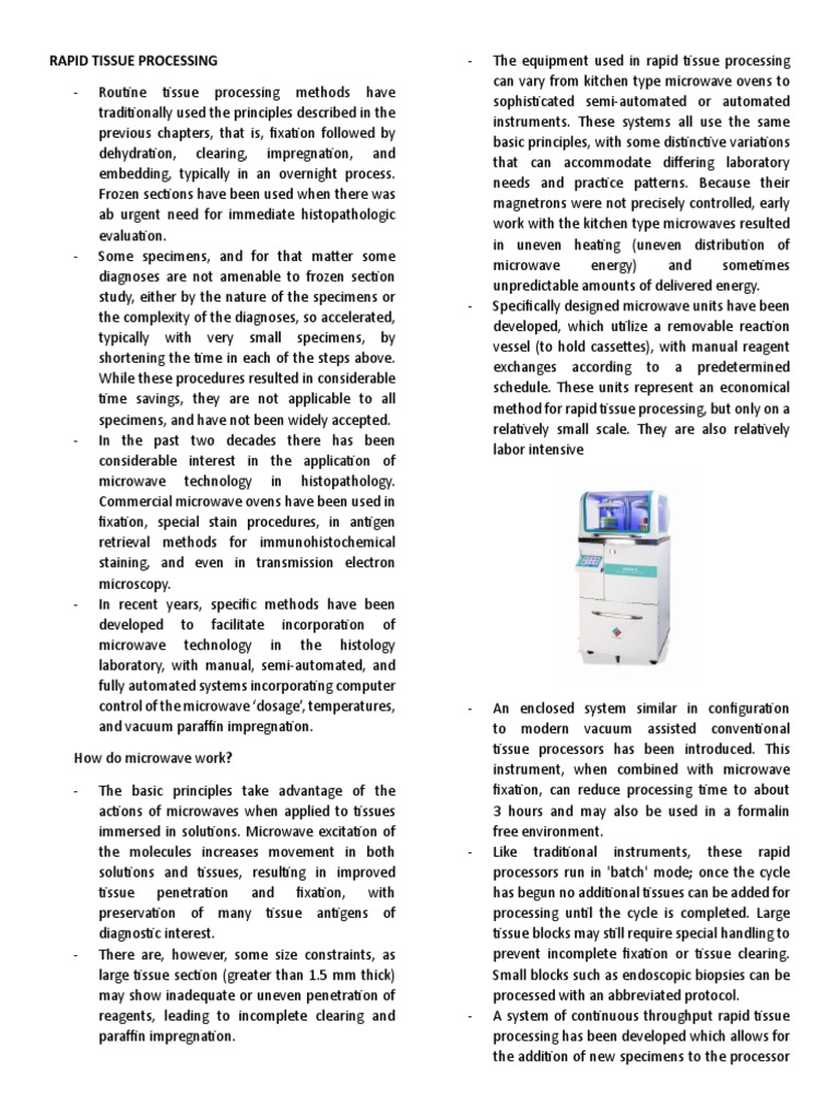 Histo Rapid Tissue Processing | PDF | Fixation (Histology) | Histology