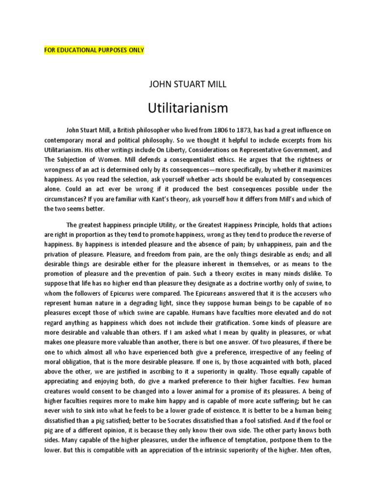 Utilitarianism | PDF | Utilitarianism | John Stuart Mill