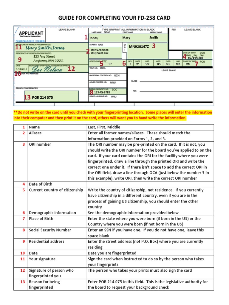 Guide For Completing The FD-258 Card - tcm21-393350 | PDF | Race And ...