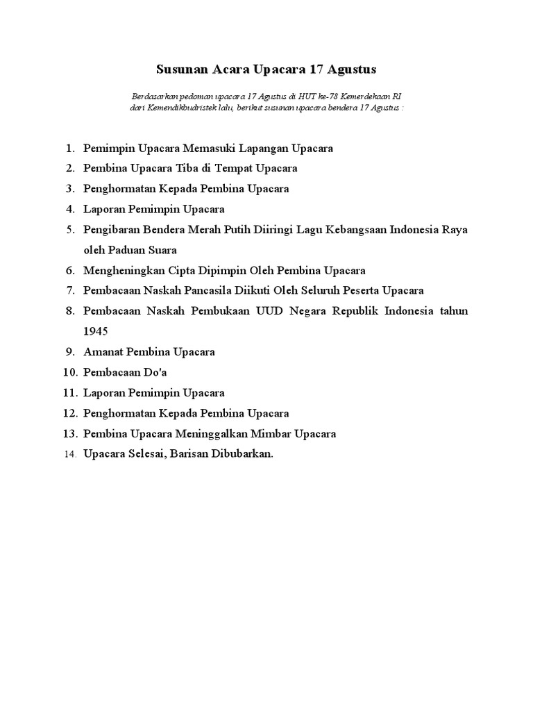 Susunan Acara Upacara 17 Agustus | PDF