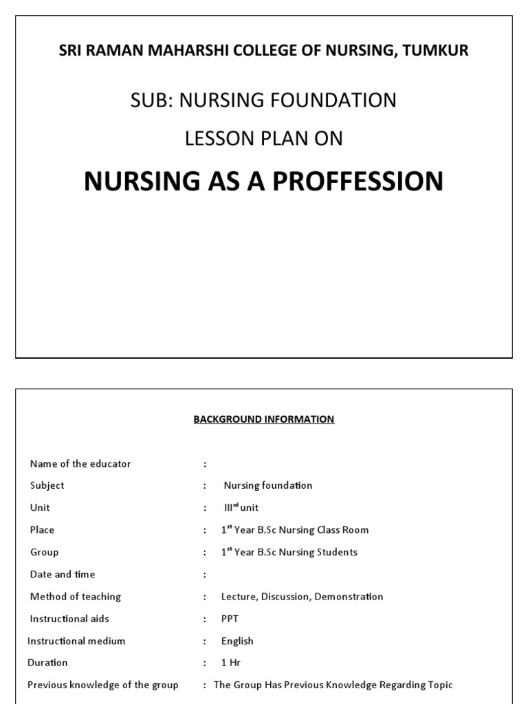 Profession Lesson Pla | PDF | Profession | Nursing