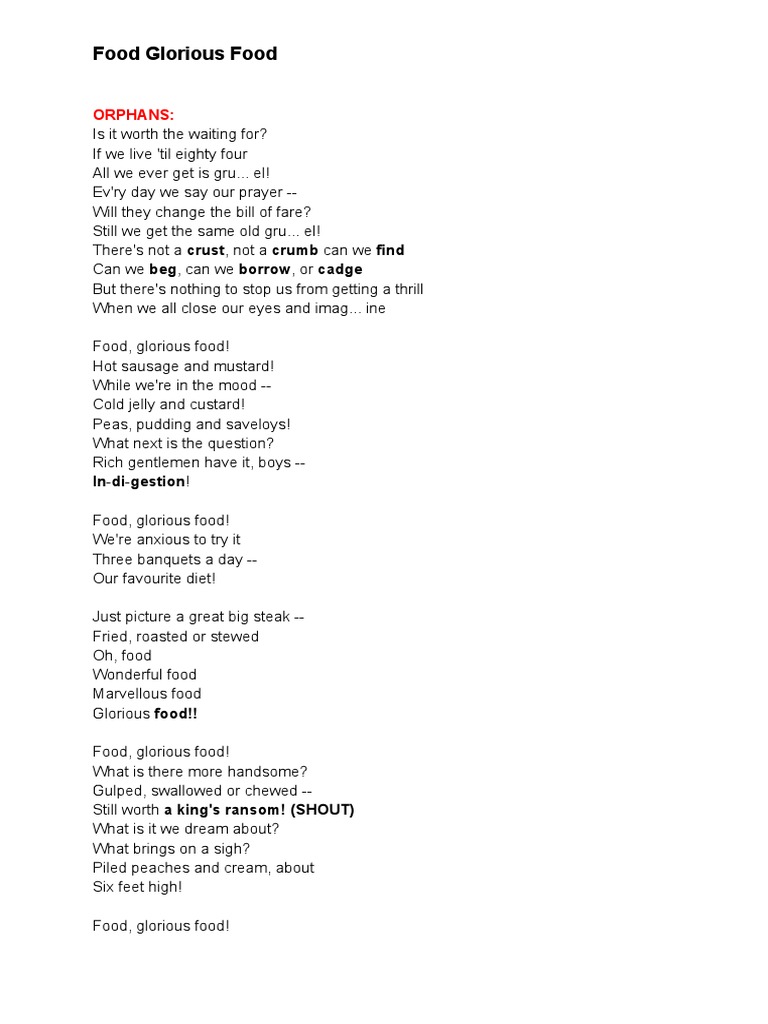 Food Glorious Food Lyrics | PDF