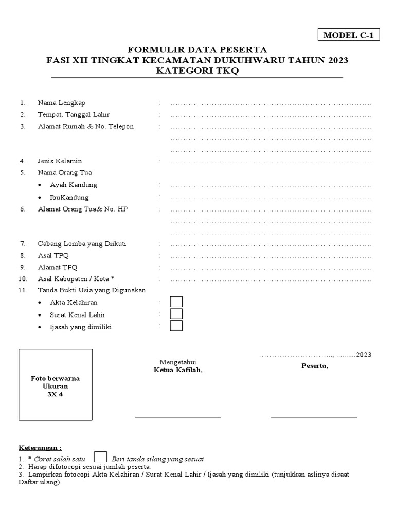 Form Pendaftaran Fasi-2,3 FORMULIR DATA PESERTA | PDF | Olahraga & Rekreasi