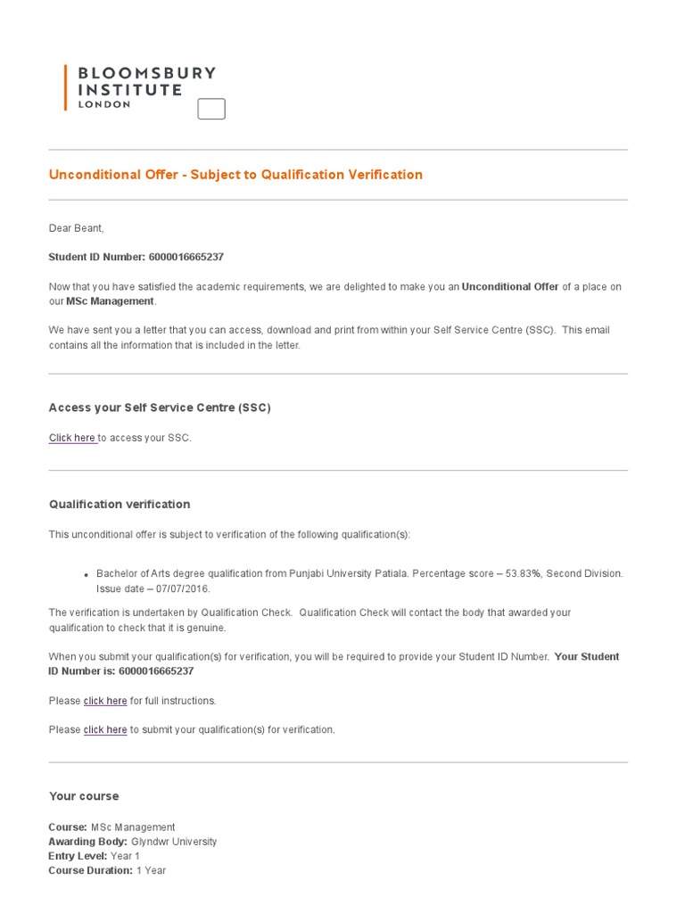MSc Management Offer Details | PDF | Credit Card | Payments