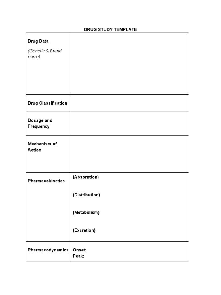 DRUG STUDY TEMPLATE For Print | PDF