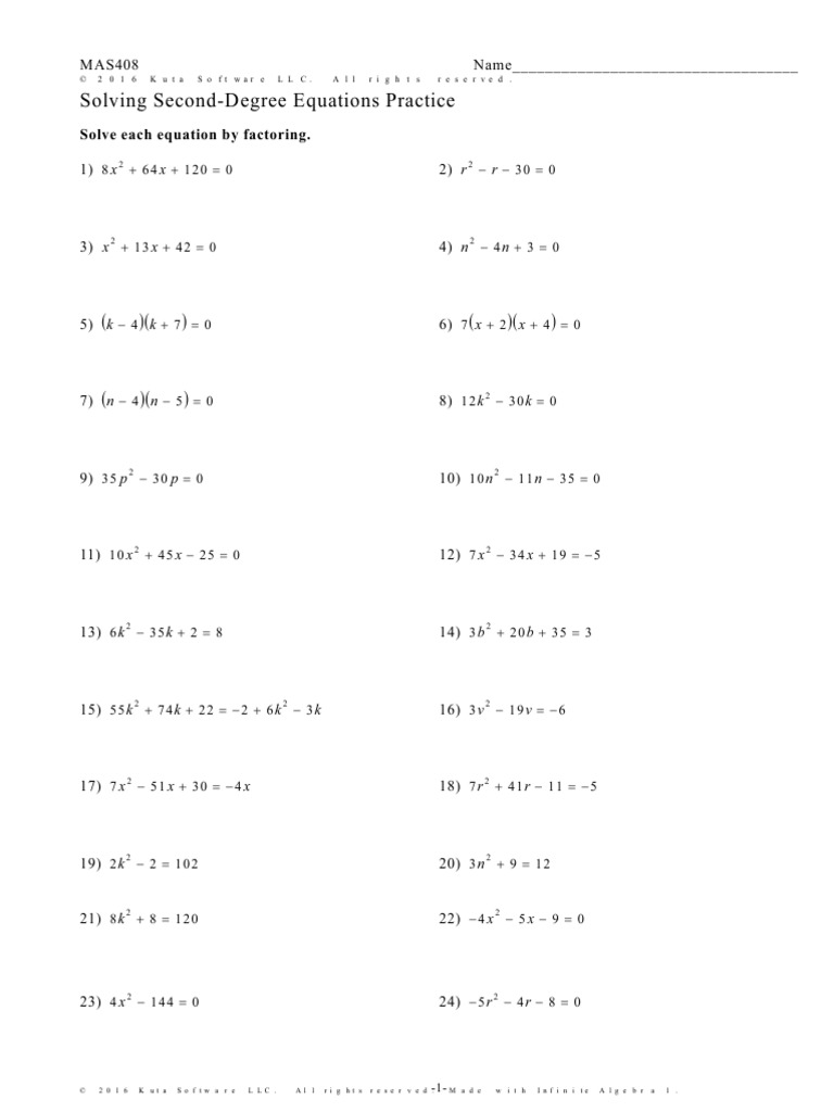 Solving Second-Degree Equations Practice (MAS408) | Download Free PDF | Applied Mathematics ...