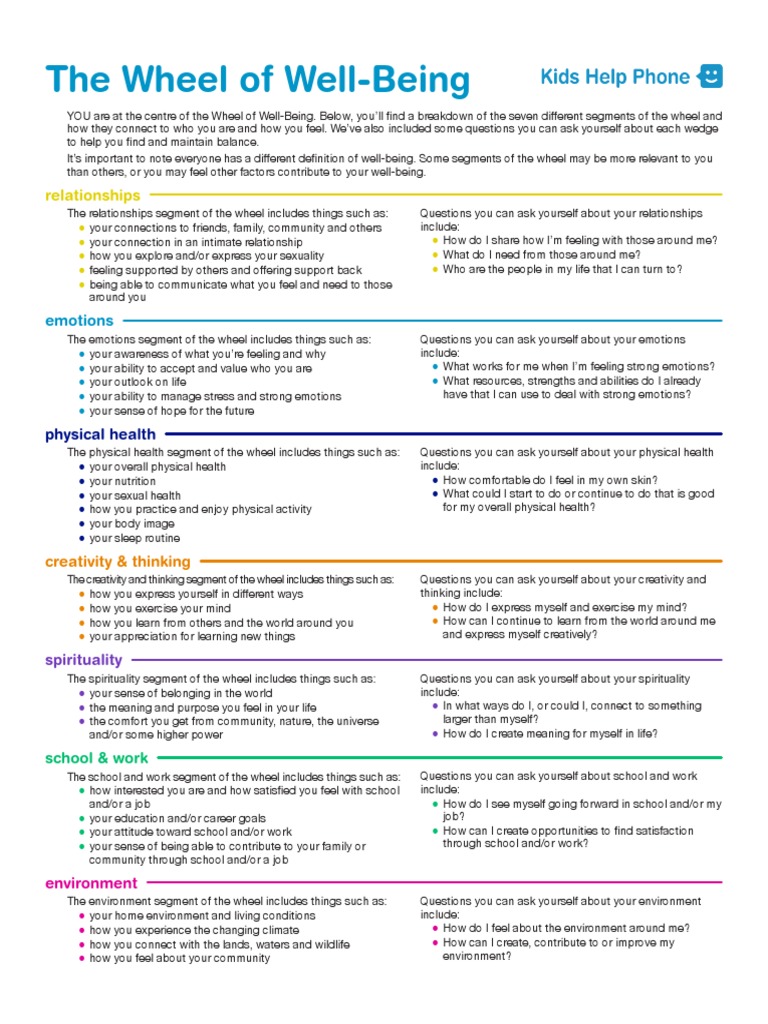 Kids' Wheel of Well-Being Guide | PDF | Well Being | Psychology