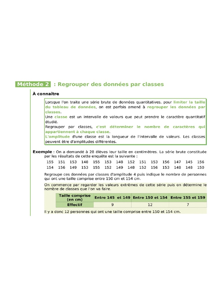 Fiche de Statistiques Comment Regrouper Les Donnees Par Classes | PDF