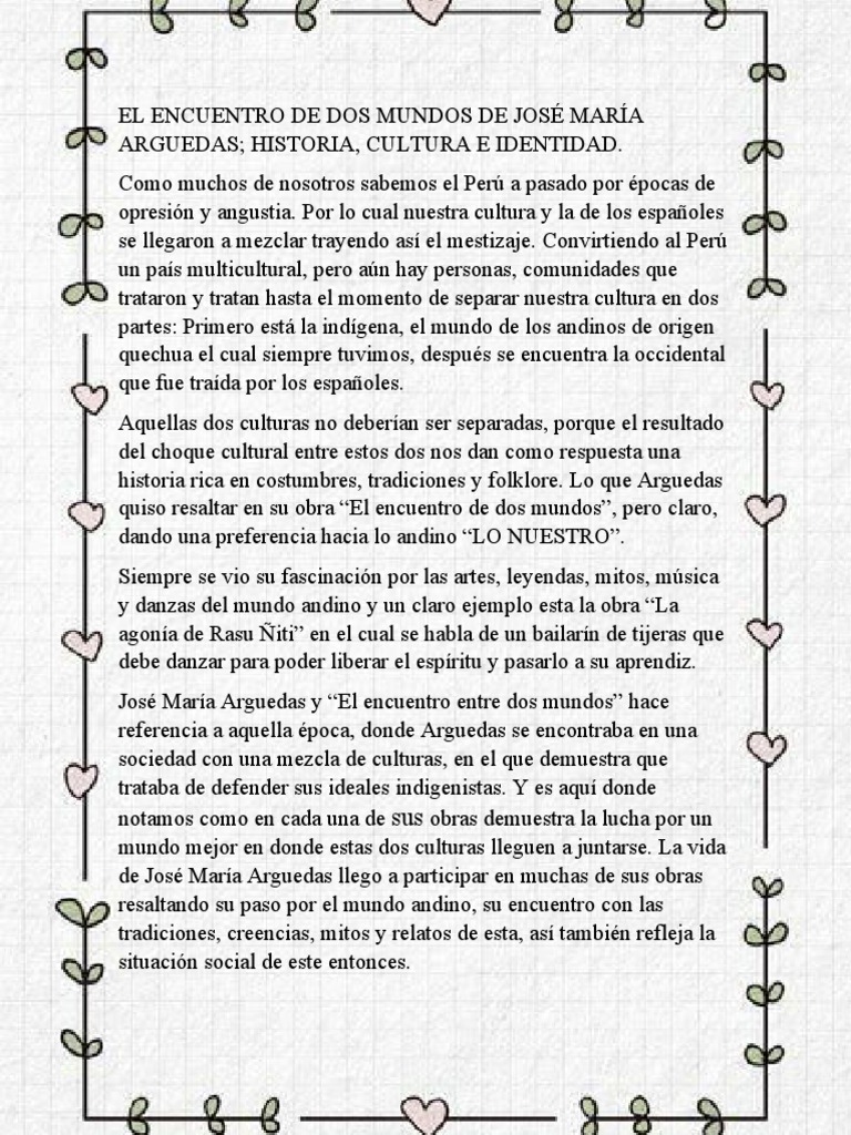 El Encuentro de Dos Mundos de José María Arguedas | PDF