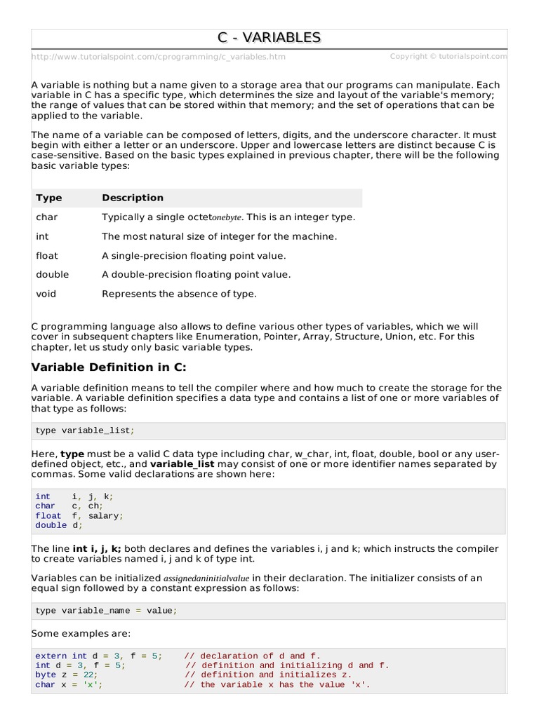 C Variables Pdf Data Type Variable Computer Science
