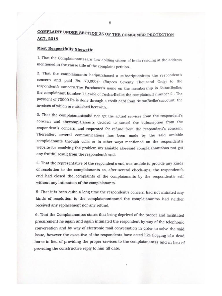 Complaint Under Section 35 of The Comsumer Protection | PDF