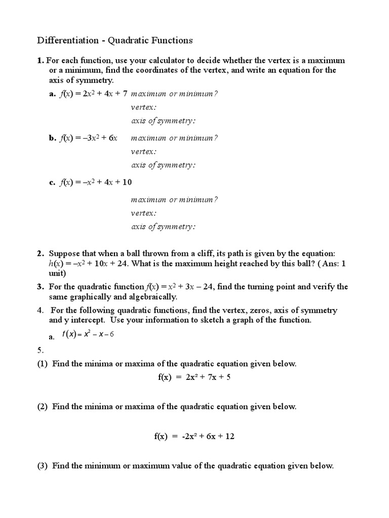 Quadratic Differentitation Pdf Quadratic Equation Equations