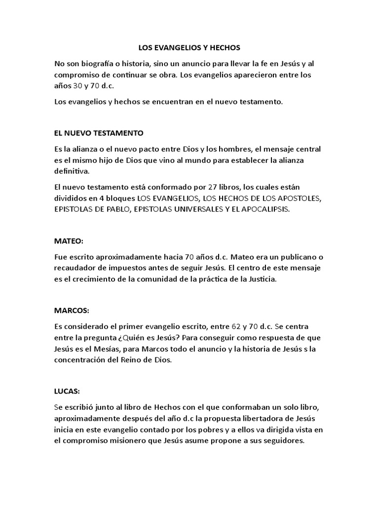 Los Evangelios y Hechos | PDF