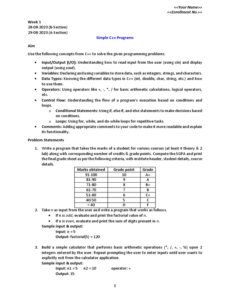 Week 1 - Simple C++ Programs | PDF | Programming | Computer Program