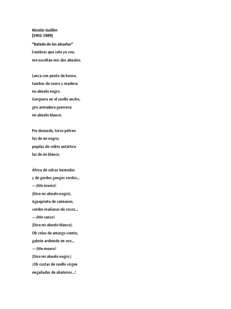 "Balada de los Abuelos: Nicolás Guillén" | PDF